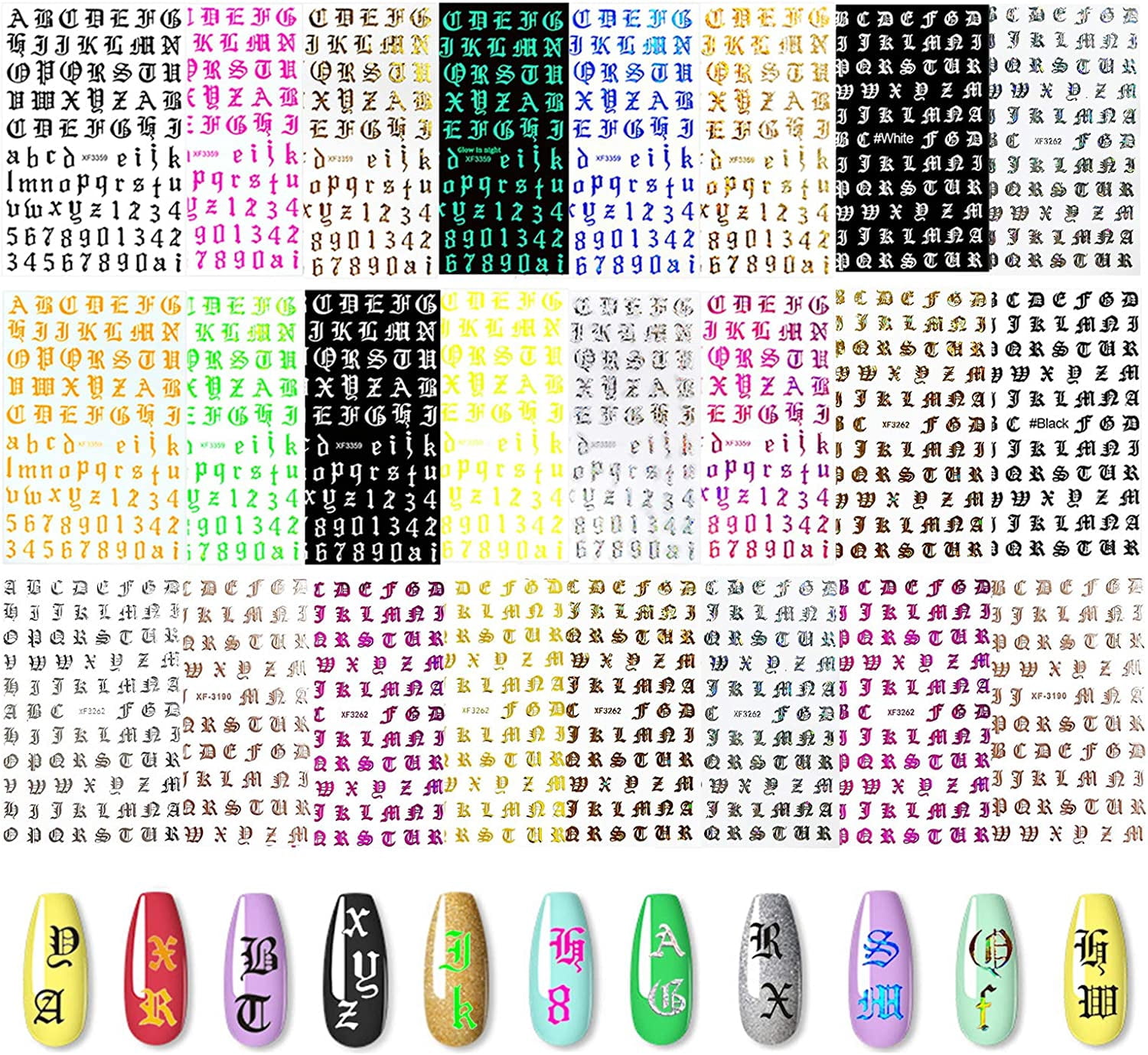 Kalolary 24 Sheets Letter Nail Art Sticker 3D Self-adhesive Letter ...