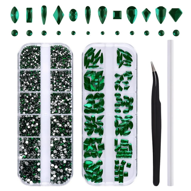 Kalolary 3120Pcs Green Nail Rhinestone Gems Kit Nail Art Crystal ...