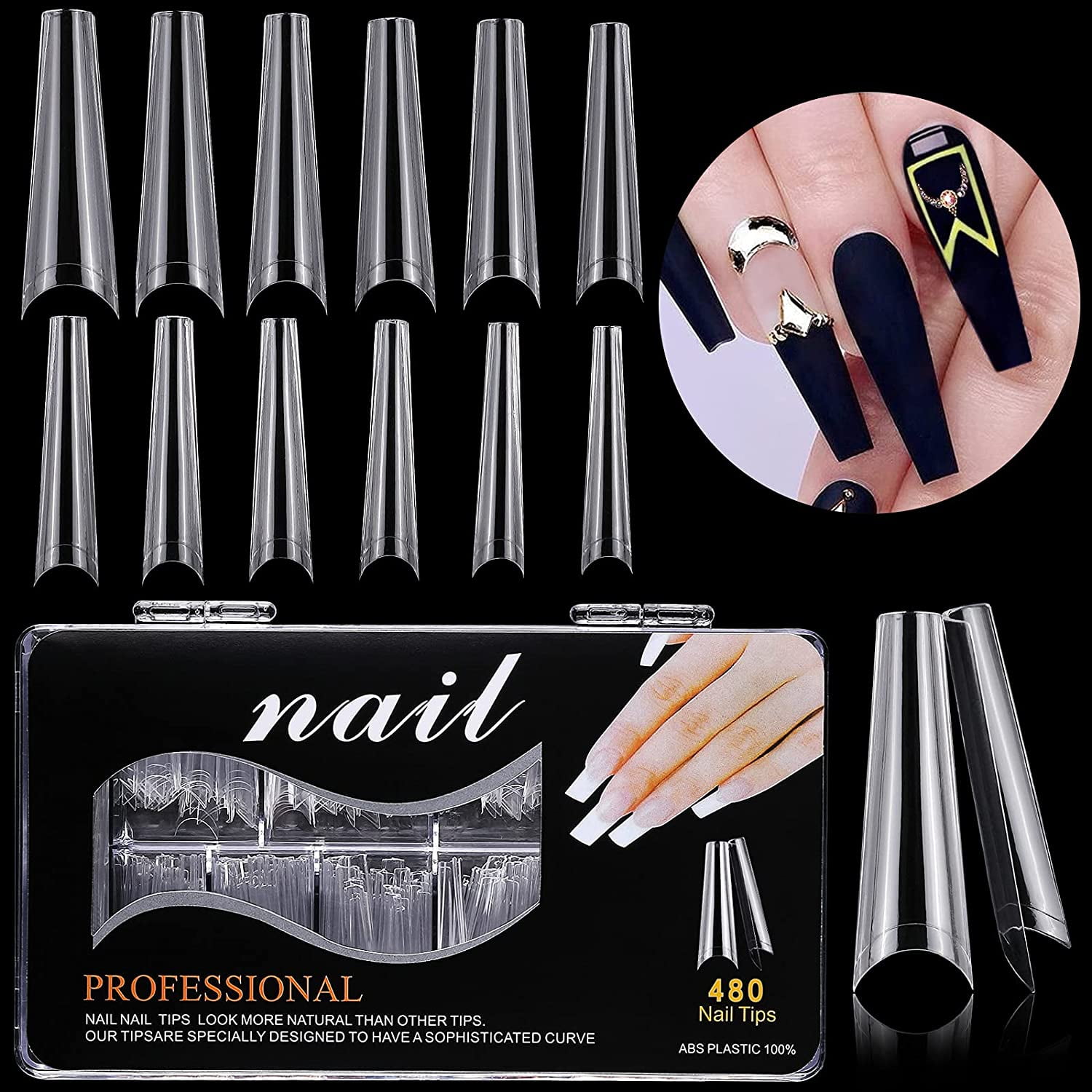 Kalolary 480Pcs XXL Long Coffin False Nails, Extra Long Ballerina False ...