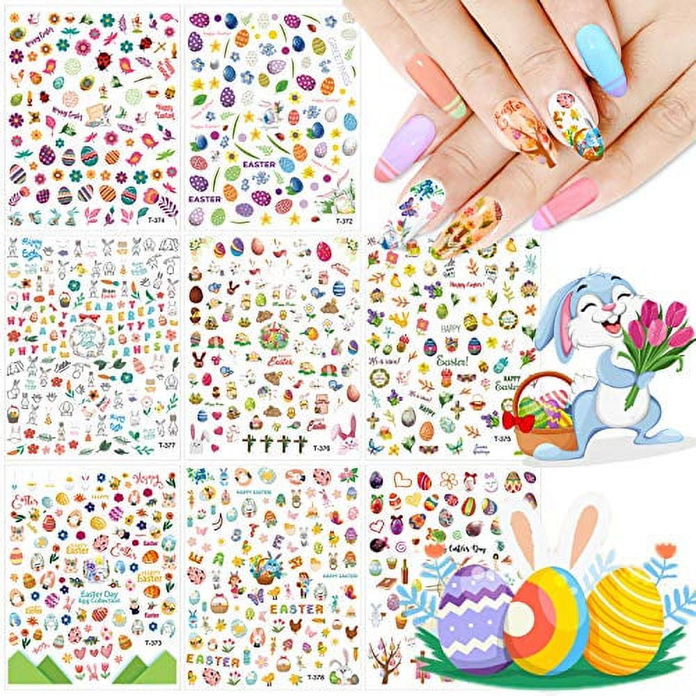 Kalolary 8 Sheet Easter Nail Art Stickers Self Adhesive Easter Nail ...