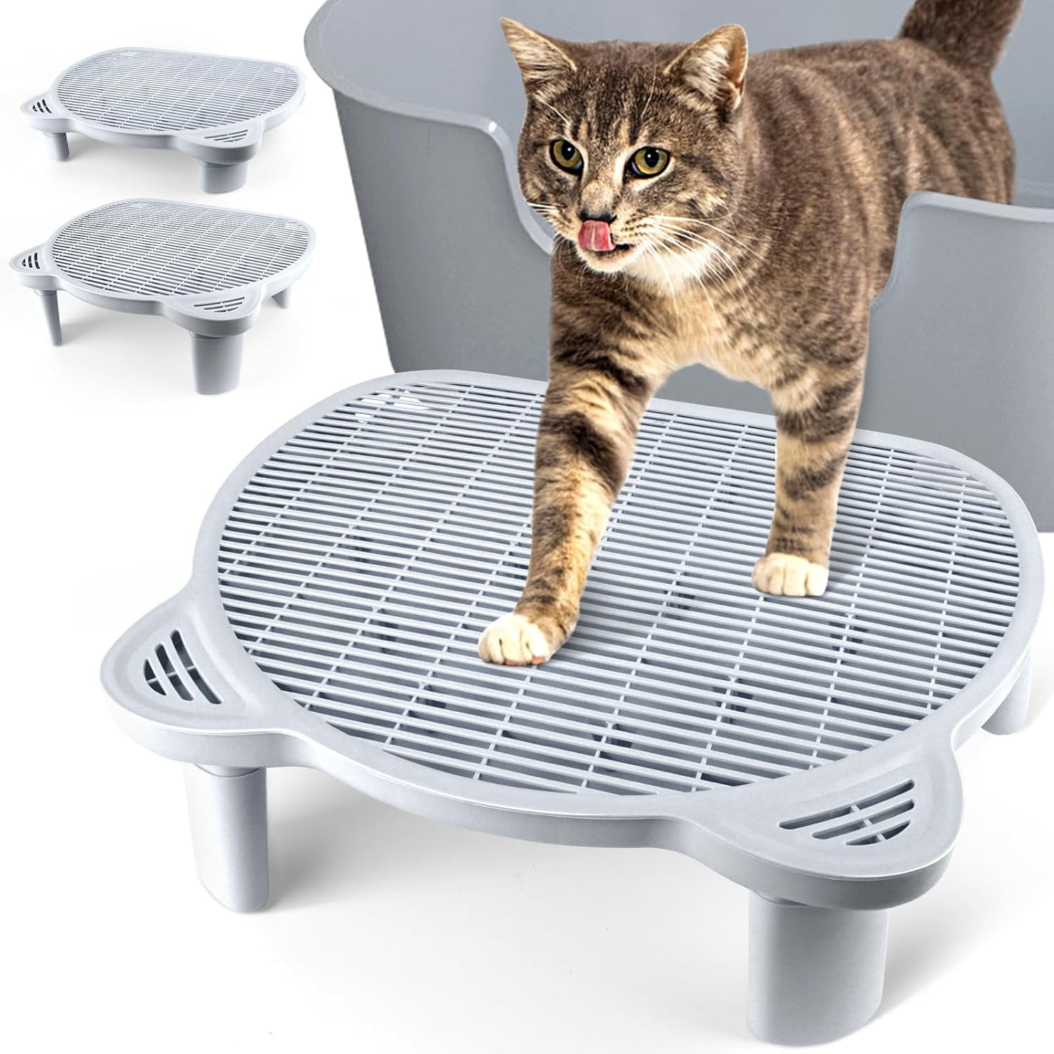 Kalolary Adjustable Cat Ramp Litter Box Step Double Layer with Filter ...