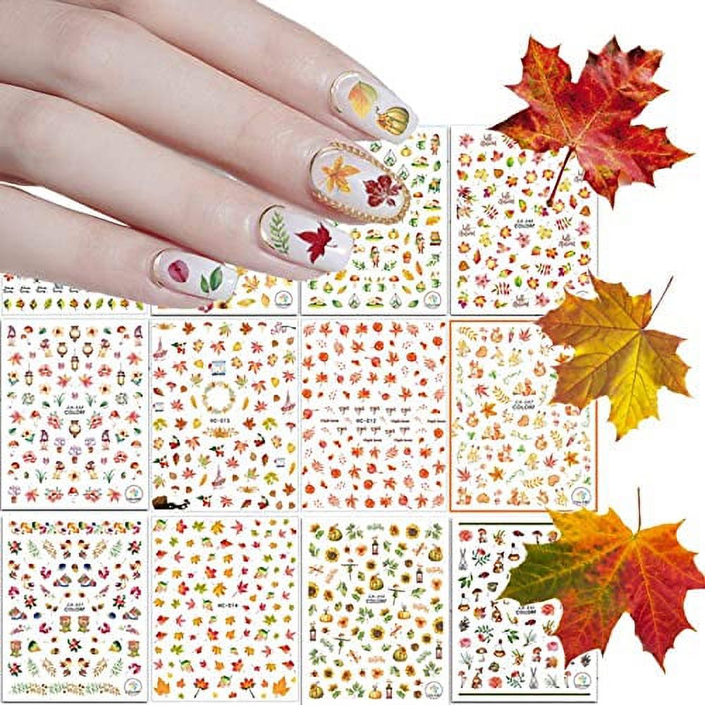 Kalolary Autumn Fall Nail Art Stickers Decals Maple Leaves Decals 3D ...