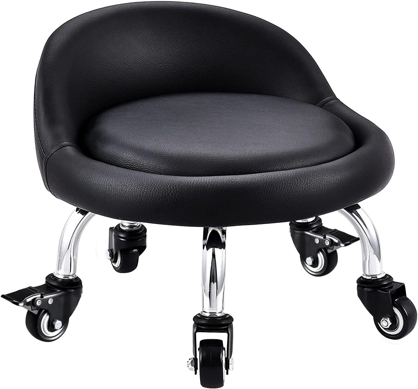 Kalolary Black Low Roller Seat Stool with 360° Swivel Wheels, Leather ...