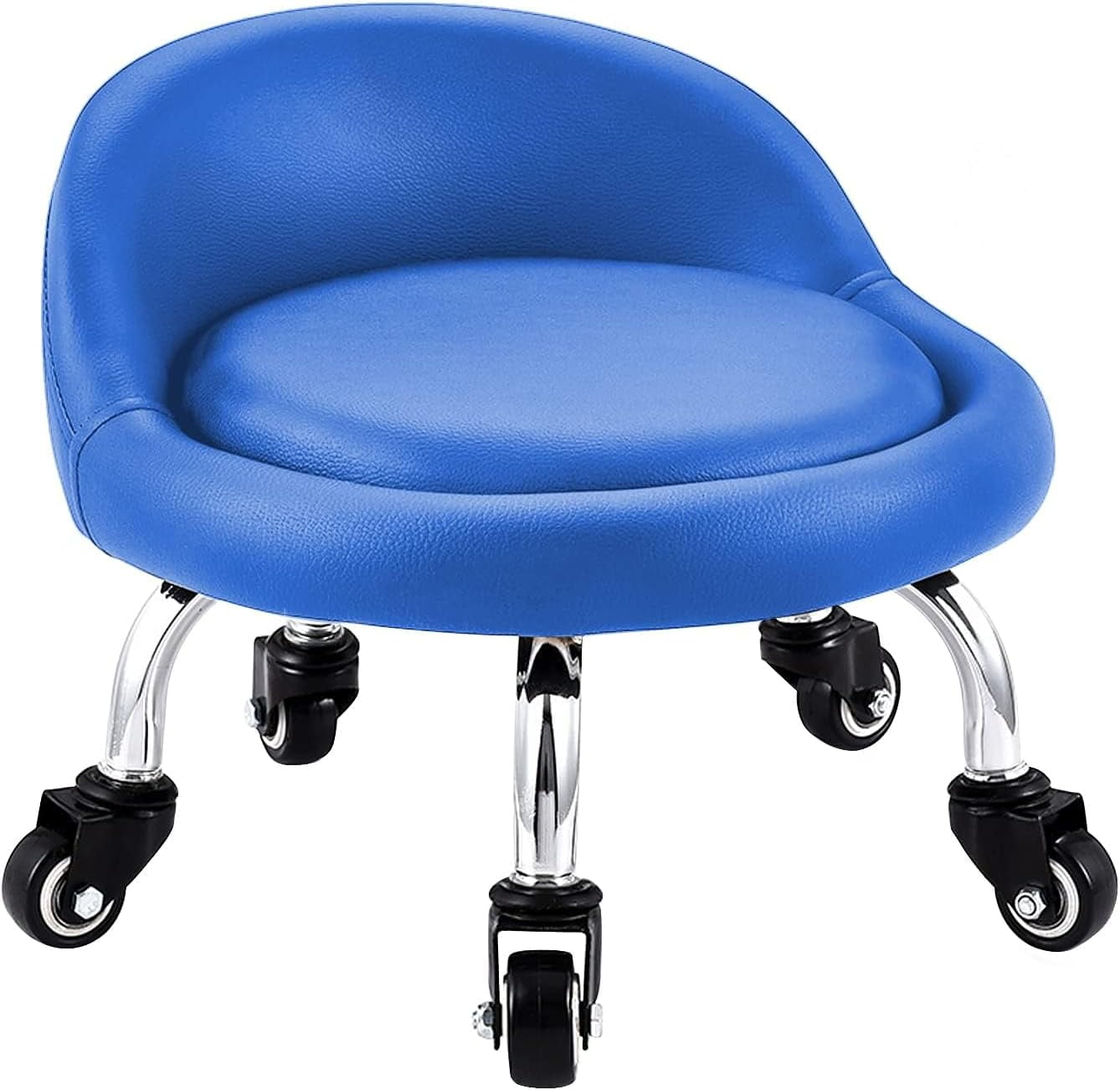 Kalolary Blue Low Roller Seat Stool with 360° Swivel Wheels, Leather ...