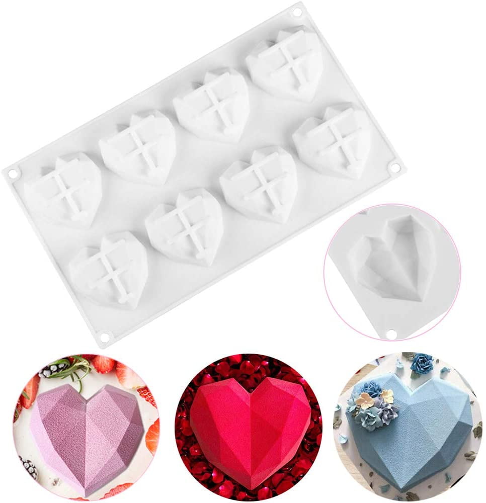 Kalolary Diamond Heart Shape Silicone Molds, Non-Stick Cake Mould, 3D ...
