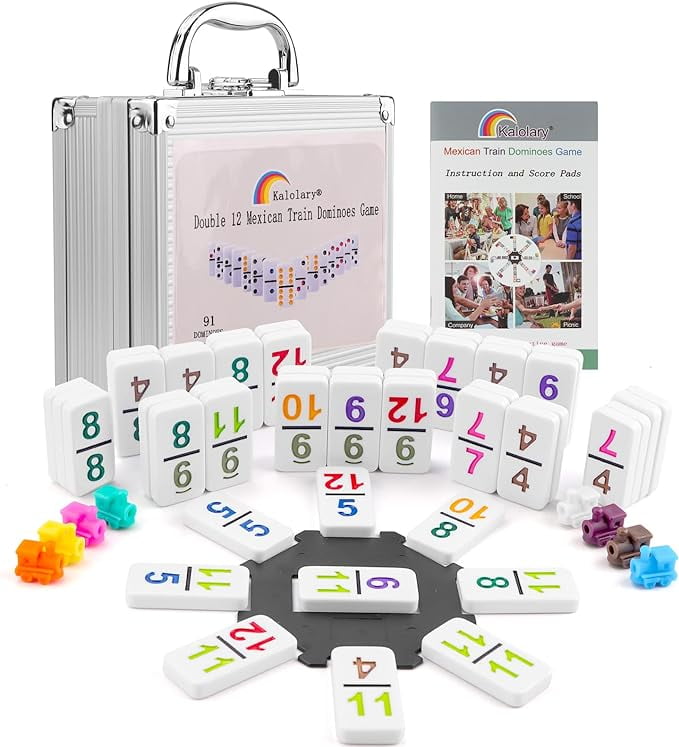 Kalolary Double 12 Mexican Train Dominoes, 91 Tiles Number Dominoes ...