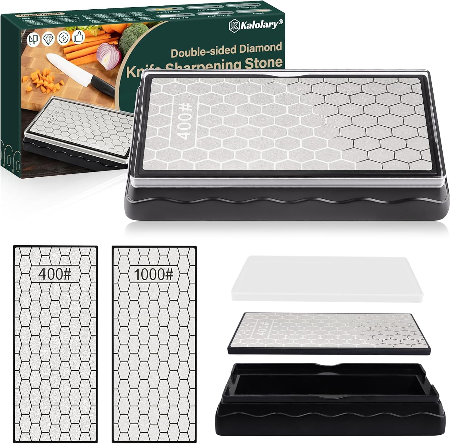 Kalolary Double-Sided Diamond Sharpening Stone, 400/1000 Grit Whetstone ...