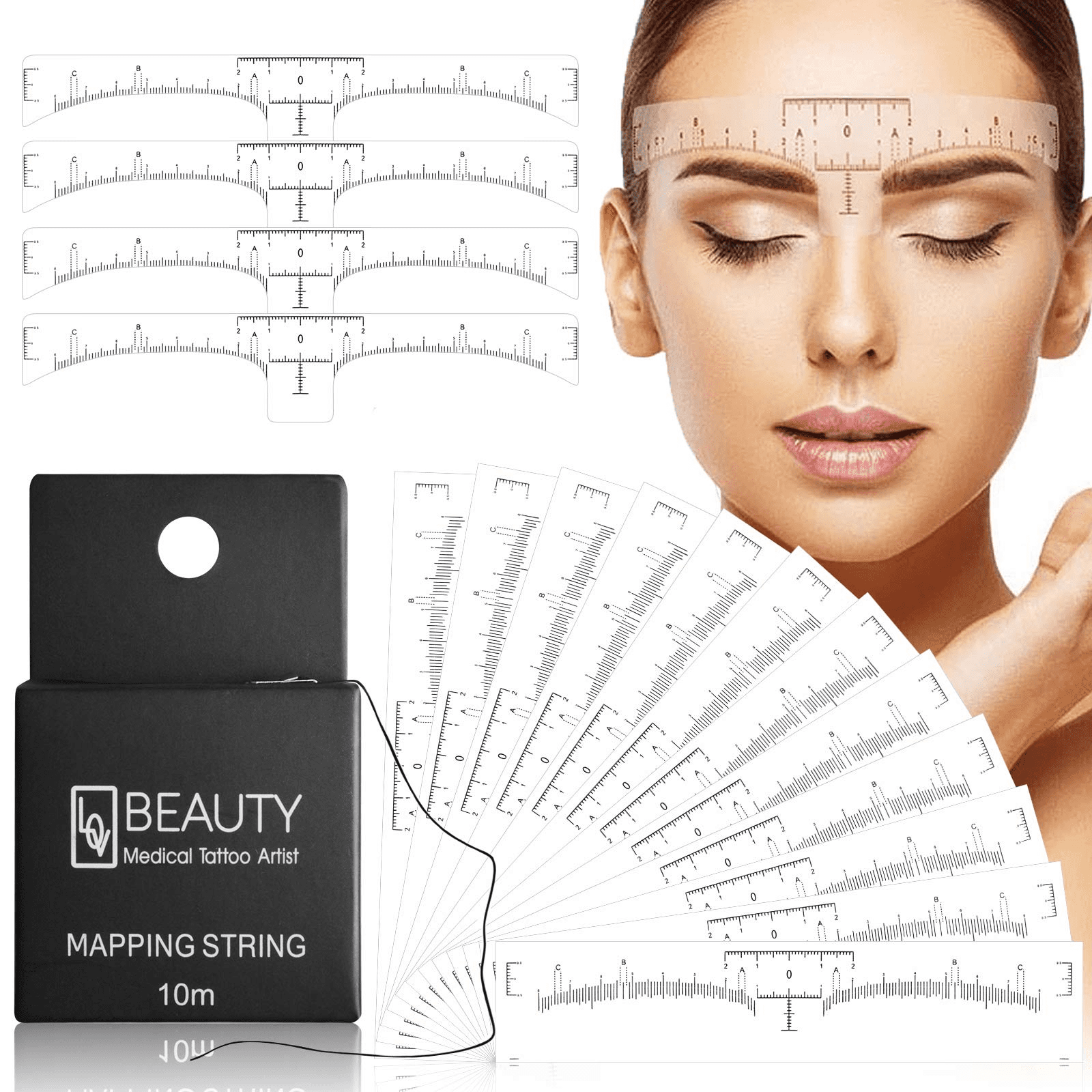 Kalolary Eyebrow Mapping String for Microblading with 100Pcs Eyebrow Ruler, Pre-Inked ...