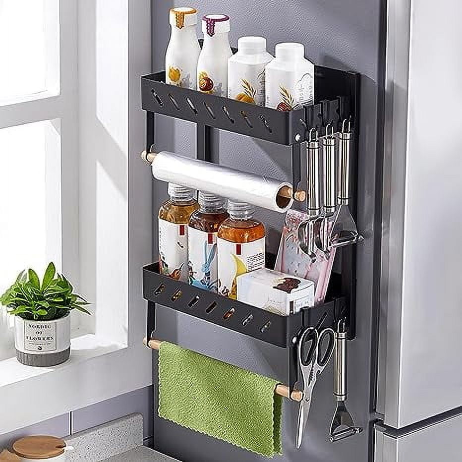 Kalolary Fridge Spice Rack, 4 Tiers Seasoning Organizer with 2 Paper ...