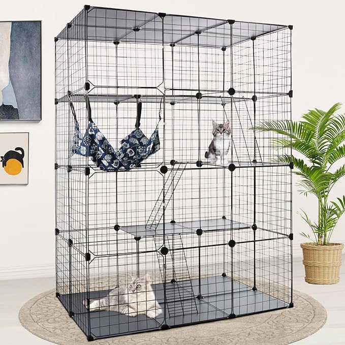 Kalolary Large Cat Cage, 4 Tier Cat Enclosures Indoor with Hammock DIY ...