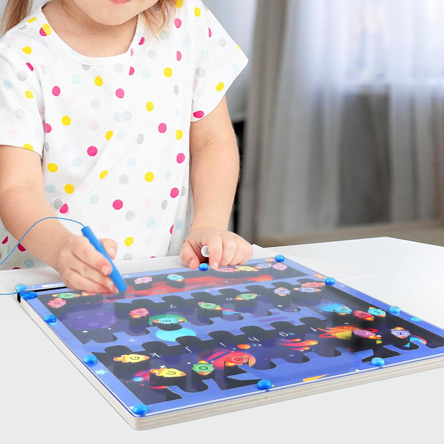 Kalolary Magnet Alphabet Maze, Magnetic Rocket Puzzle Toys Wooden ...