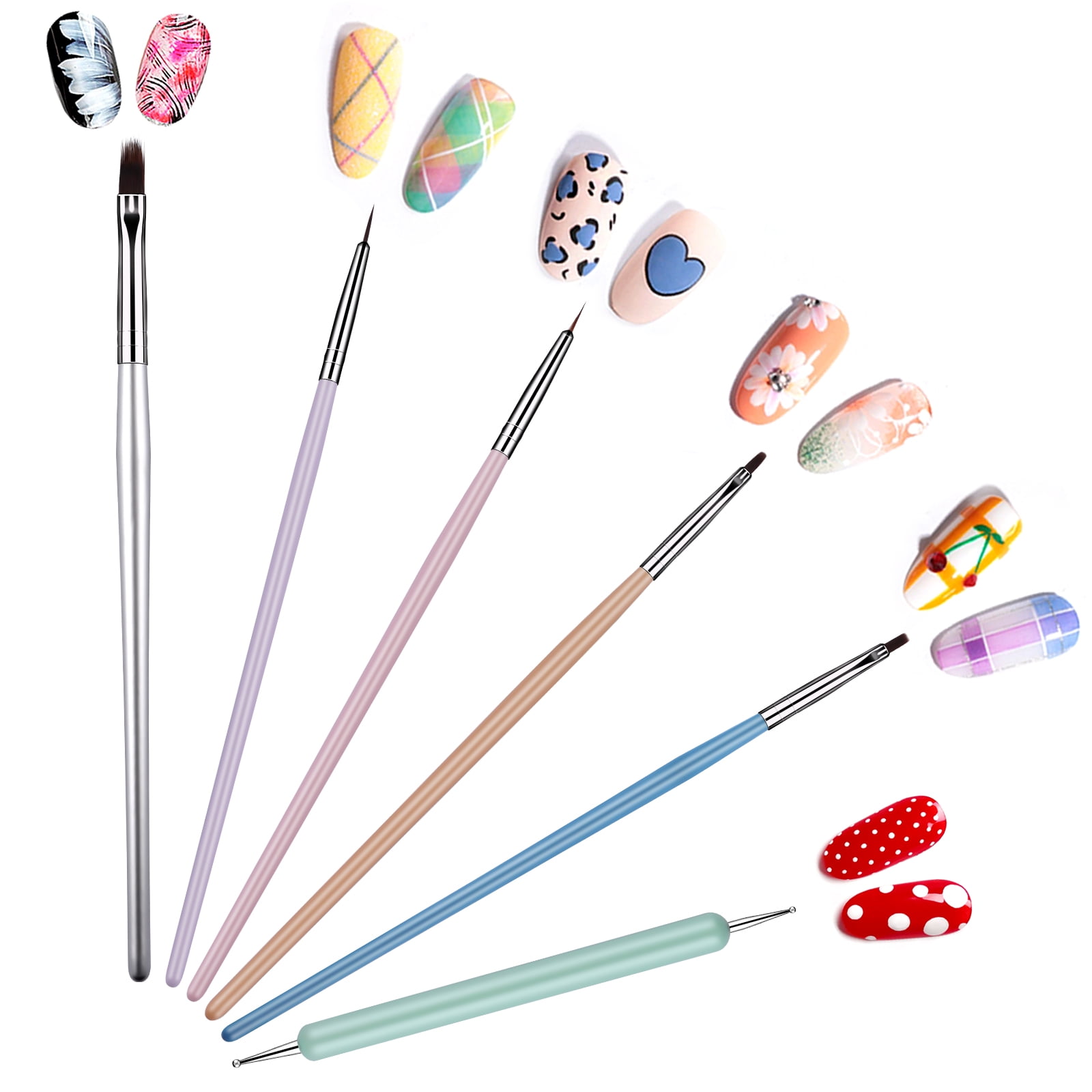 Kalolary Nail Art Brushes Set, 6 Pcs Gel Polish Nail Art Design ...