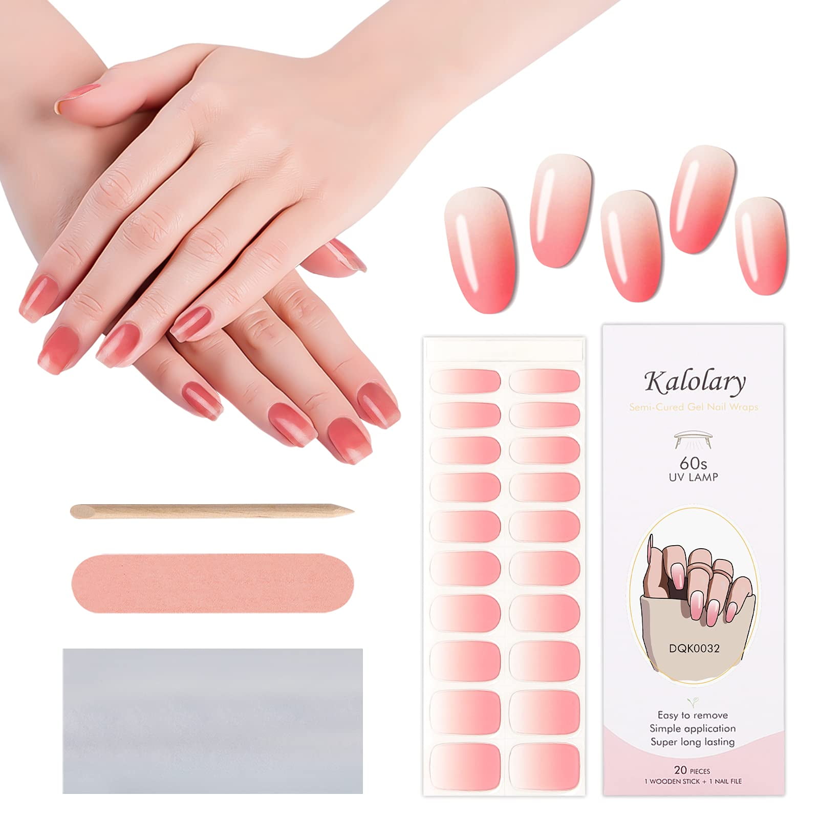 Kalolary Pink Gel Nail Polish Strips, Semi Cured Nail Gel Art Sticker ...