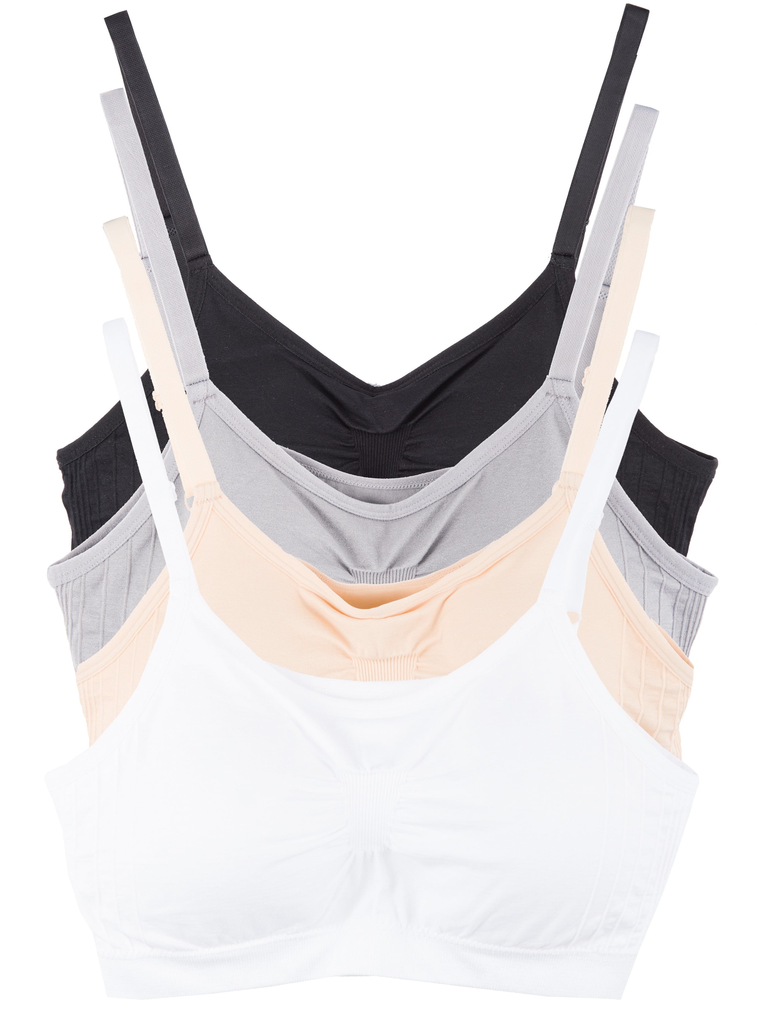 Kalon Women's Seamless Wire-Free Cami Bra, 4-Pack, Adjustable Straps ...