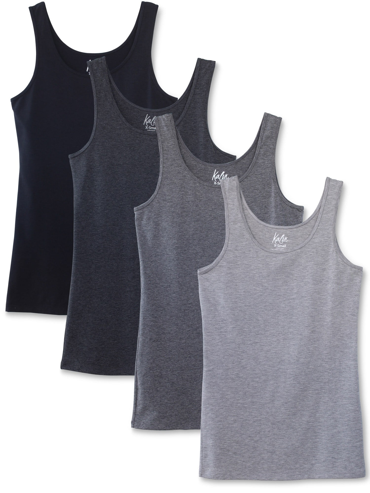 Kalon Women's 4-Pack Scoop Neck Tank Top Base Layer (Medium, Black ...