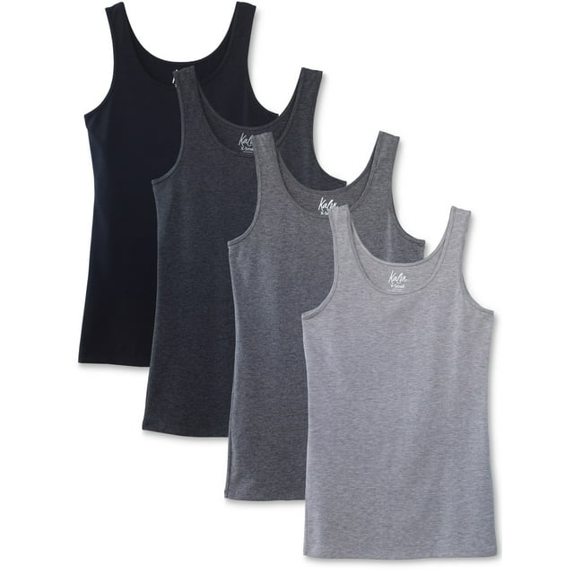 Kalon Women's 4-Pack Scoop Neck Tank Top Base Layer (X-Large, Black ...