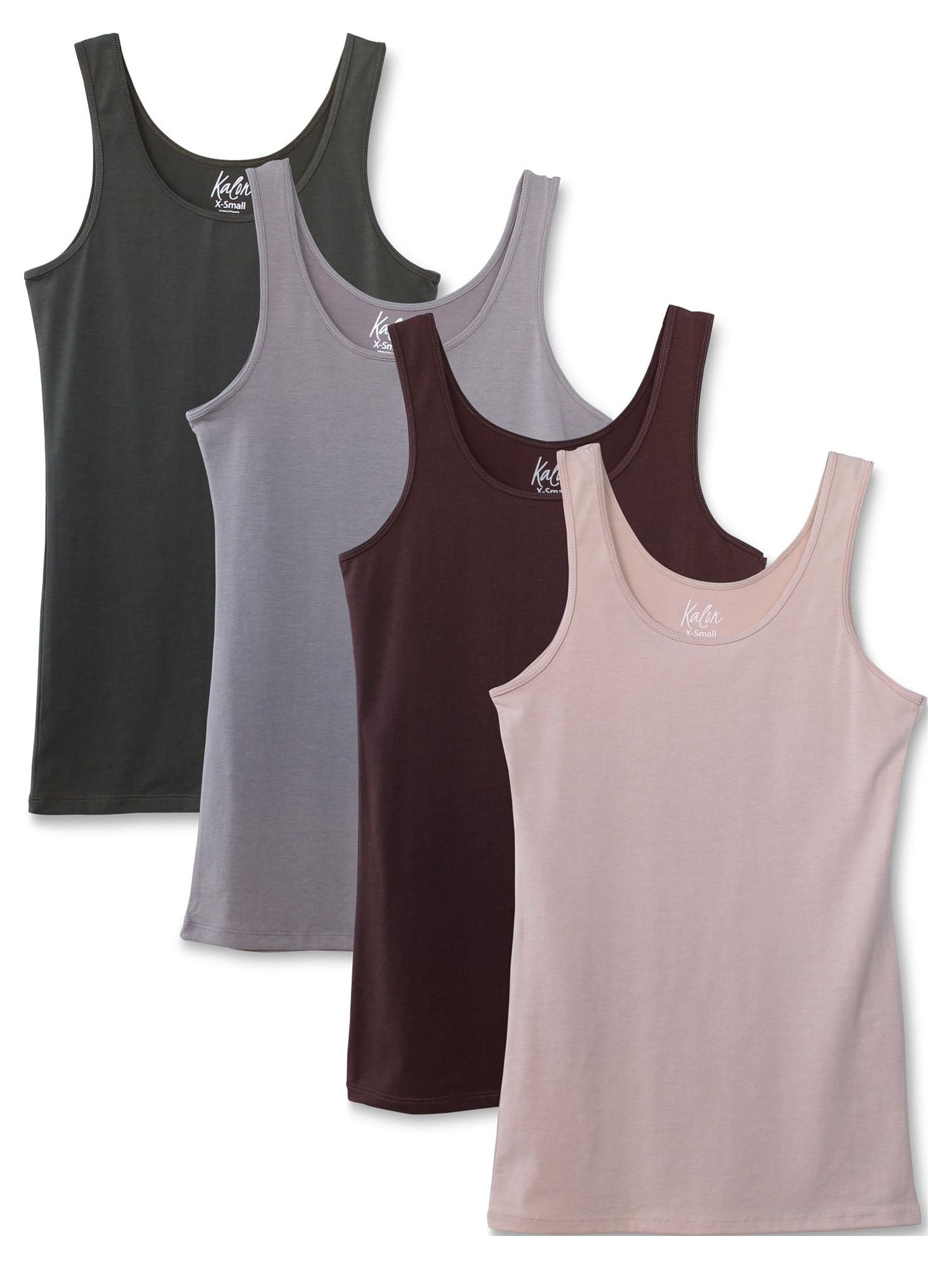 Kalon Women's 4-Pack Scoop Neck Tank Top Base Layer (X-Small, Earth ...