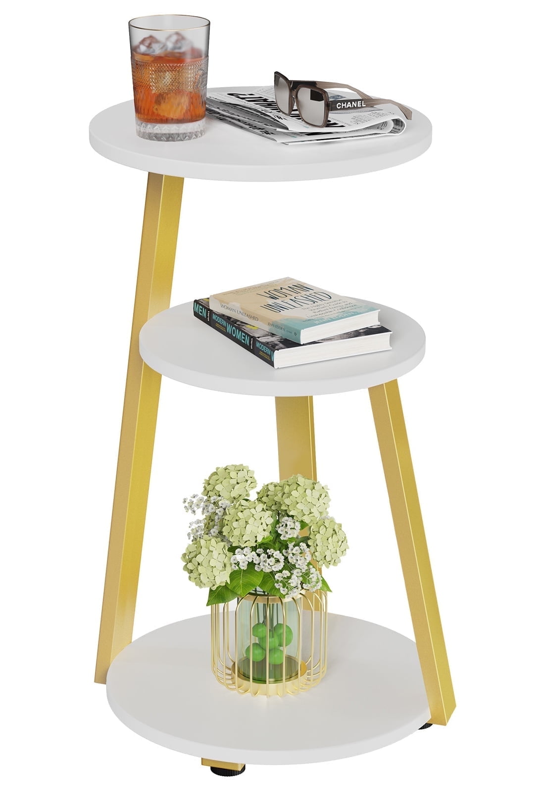 Kalrin Decorative Gold&White Small Living Room 3-Tier Round Sofa Side ...