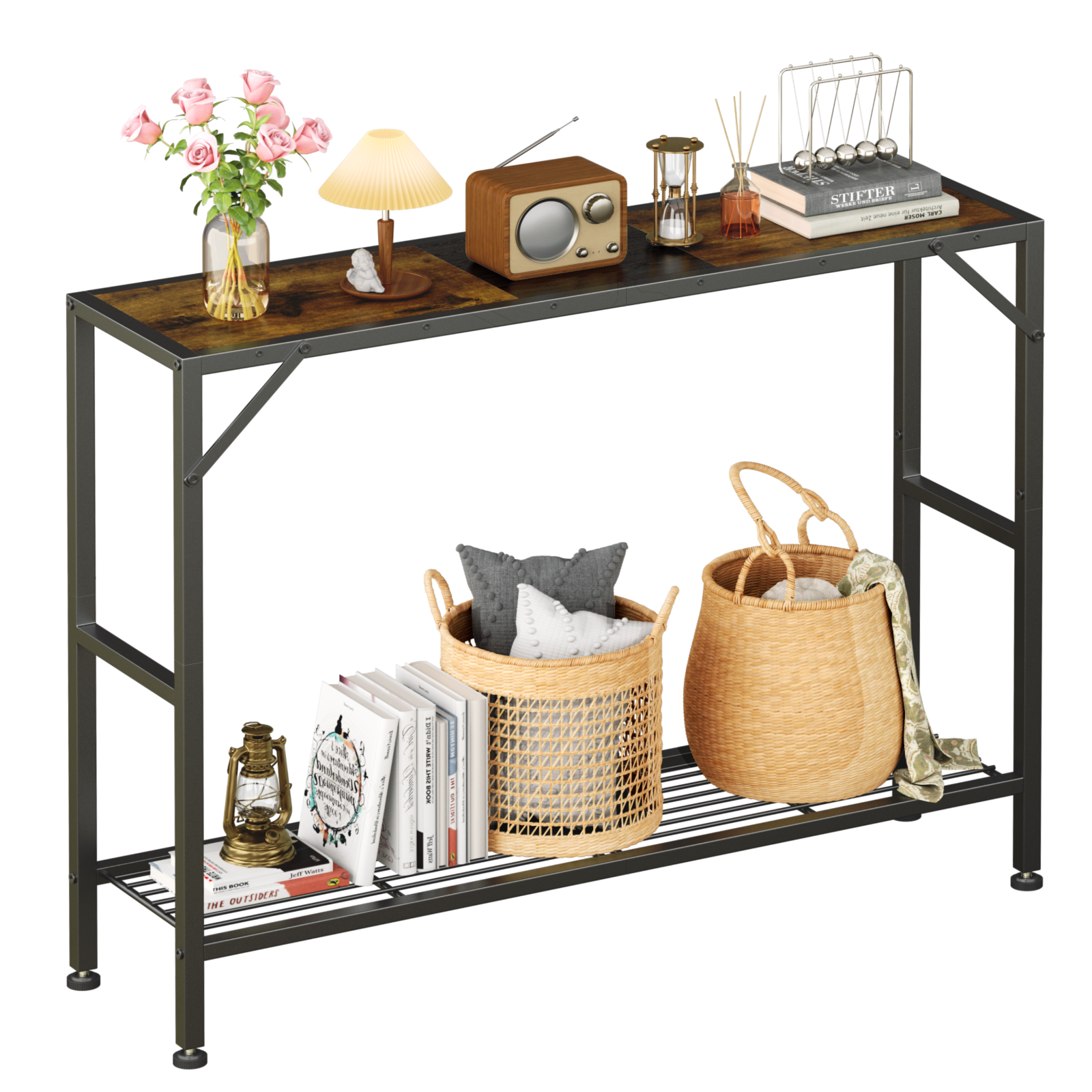 Ivinta Narrow Glass Console Table with Storage Modern Sofa Table ...