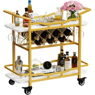 Large Wooden 3 Tier Rolling Table Cart with 2 Wheels for Home Decor ...