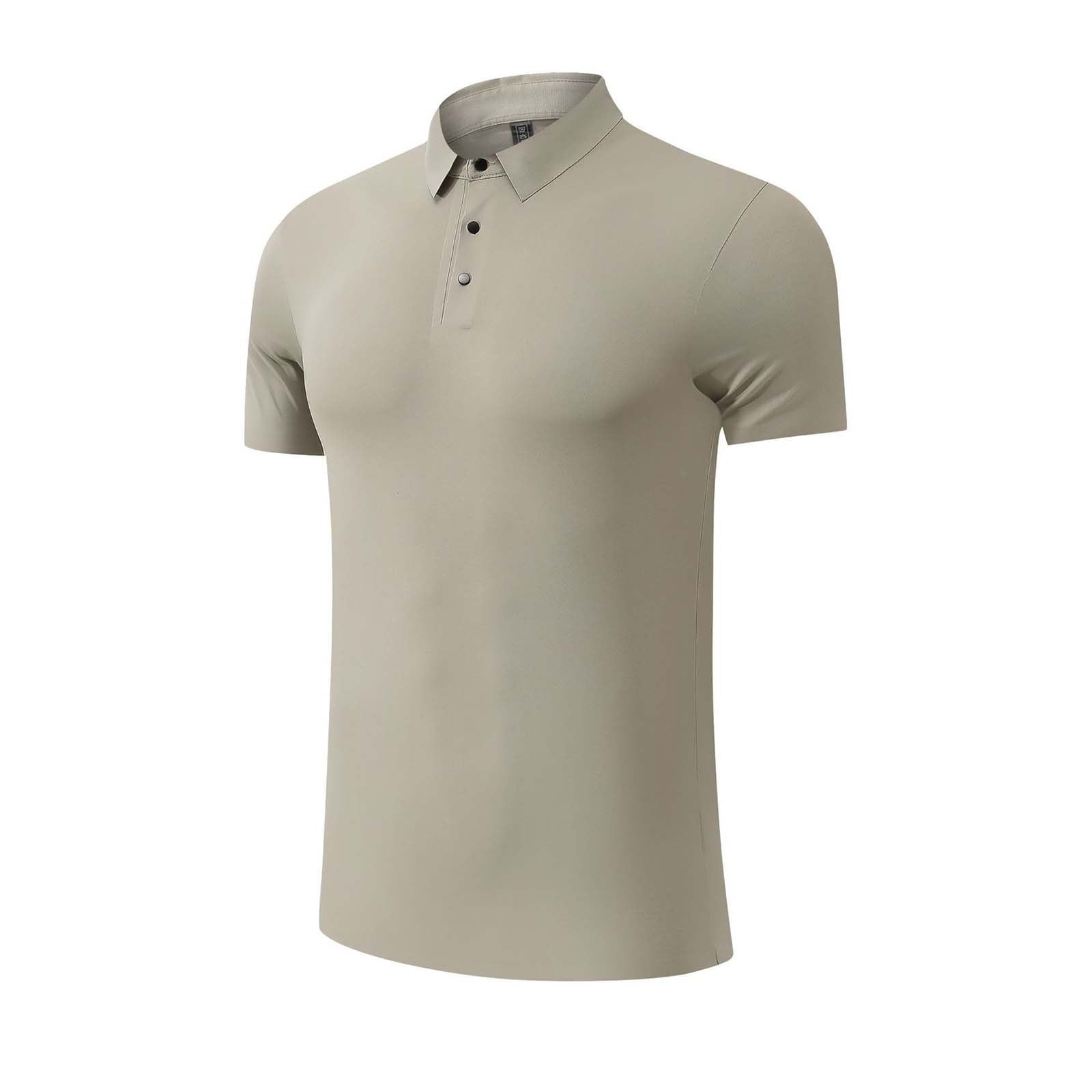 Kaluayu Men's Seamless Collared Shirt Slim Fit Turn Down Collare Short ...