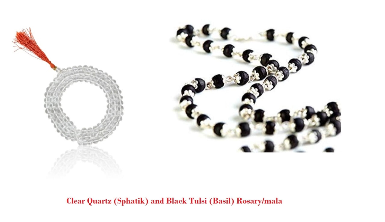 Kamada Combination of Crystal quartz(Sphatik) mala and Black Tulsi mala ...