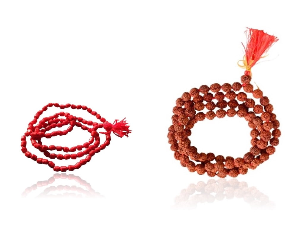 Kamada Combination of Red Coral (Moonga) mala and exquisite 108 beads ...