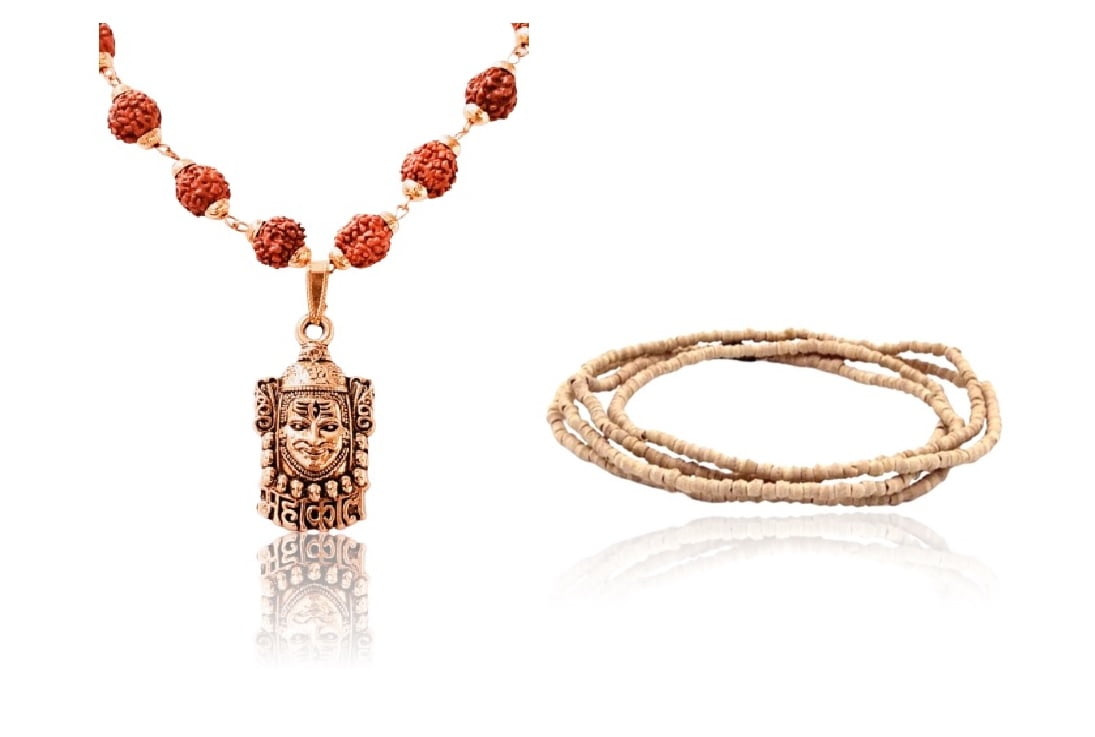 Kamada Combination of Shri mahakal gold necklace mala and Tulsi (basil ...