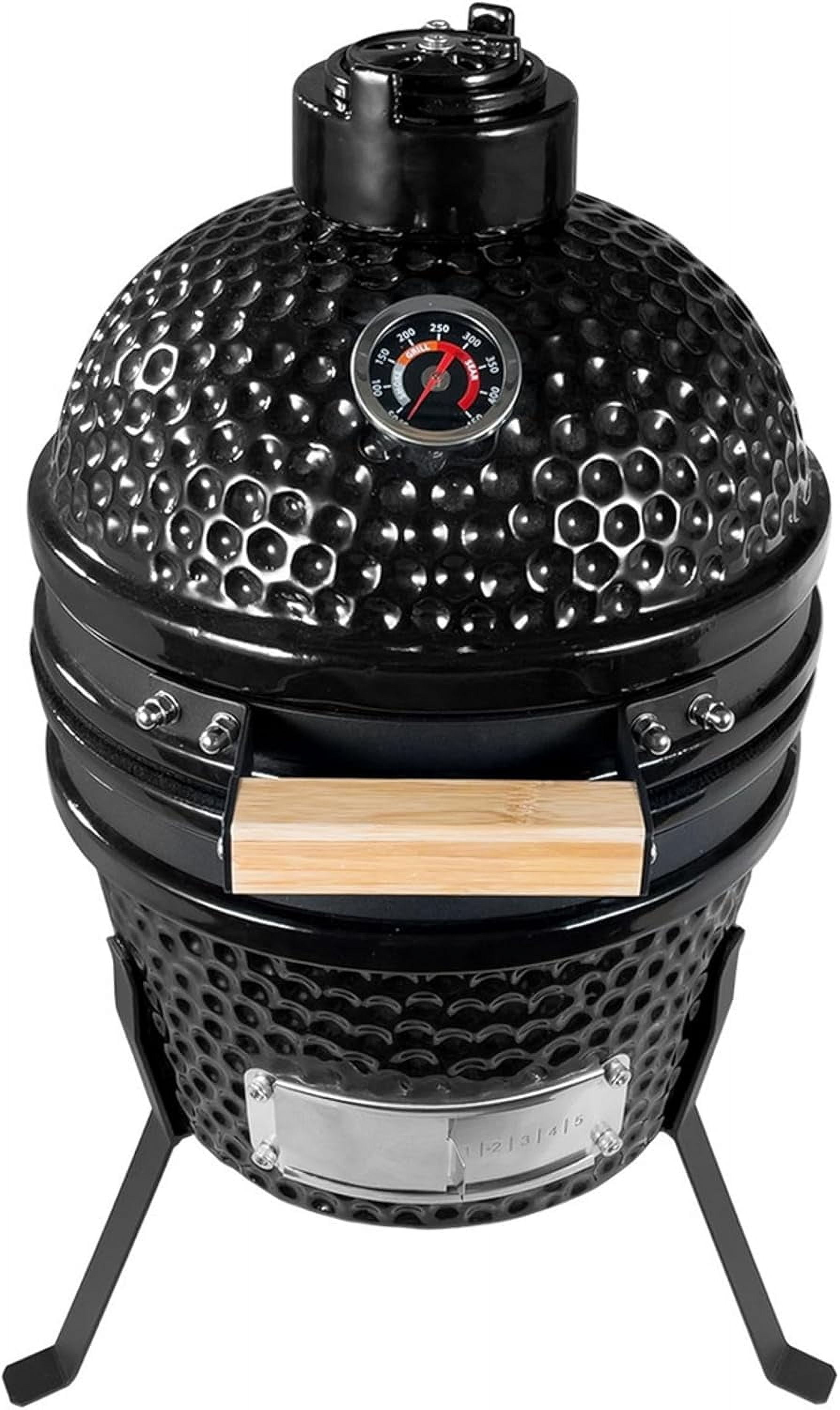 Kamado Grill - Black | Portable Charcoal Grill with Bamboo Handle ...