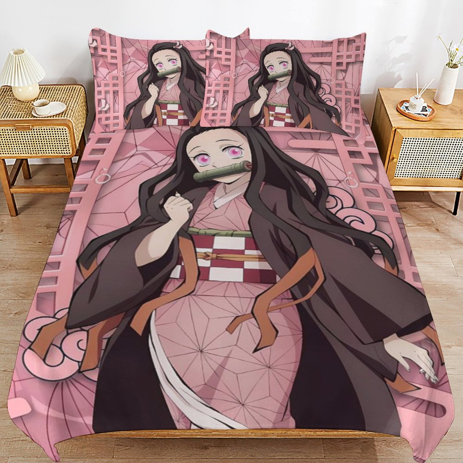 Kamado Nezuko 3 Pieces Bedding Set 3D Printed Lightweight Bed Quilt Set ...