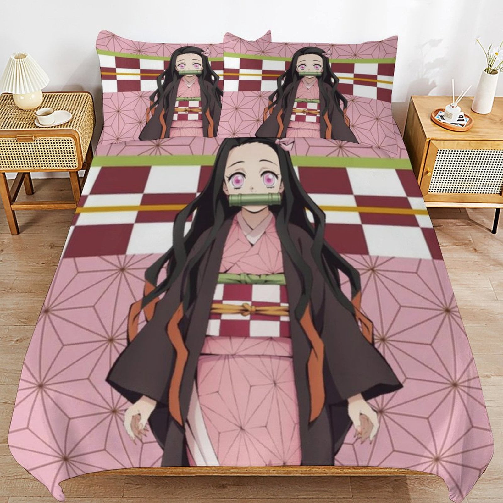 Kamado Nezuko 3 Pieces Bedding Set 3D Printed Lightweight Bed Quilt Set ...