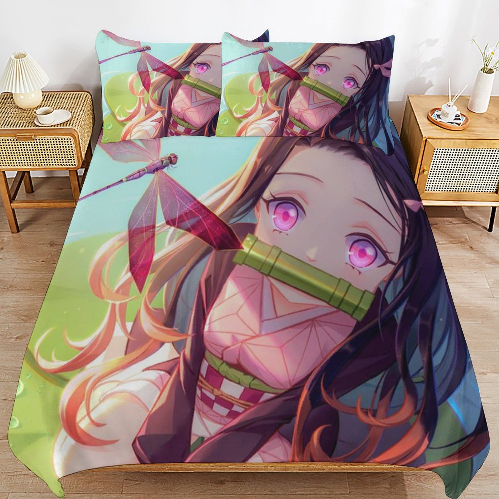 Kamado Nezuko 3 Pieces Bedding Set 3D Printed Lightweight Bed Quilt Set ...
