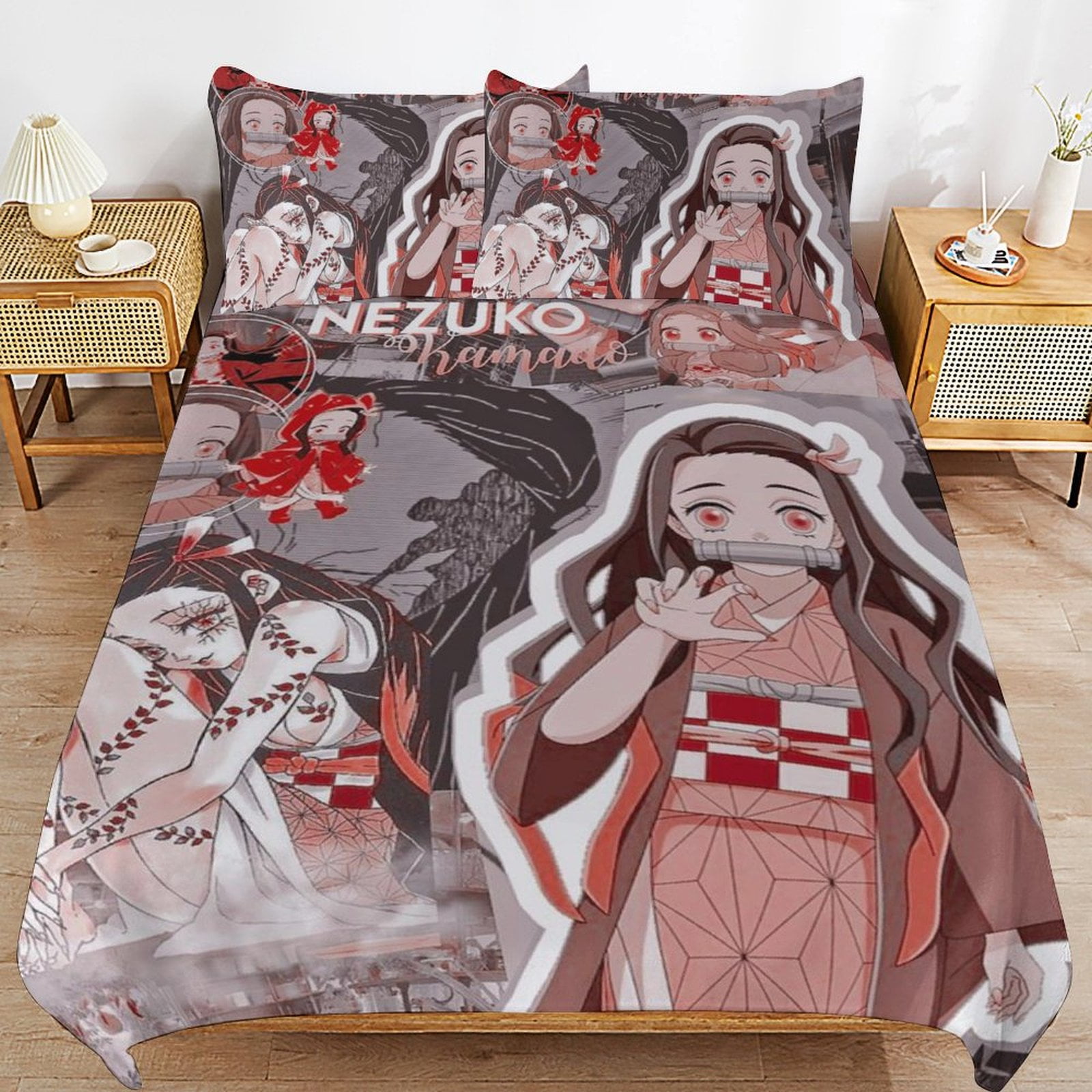 Kamado Nezuko 3 Pieces Bedding Set 3D Printed Lightweight Bed Quilt Set ...