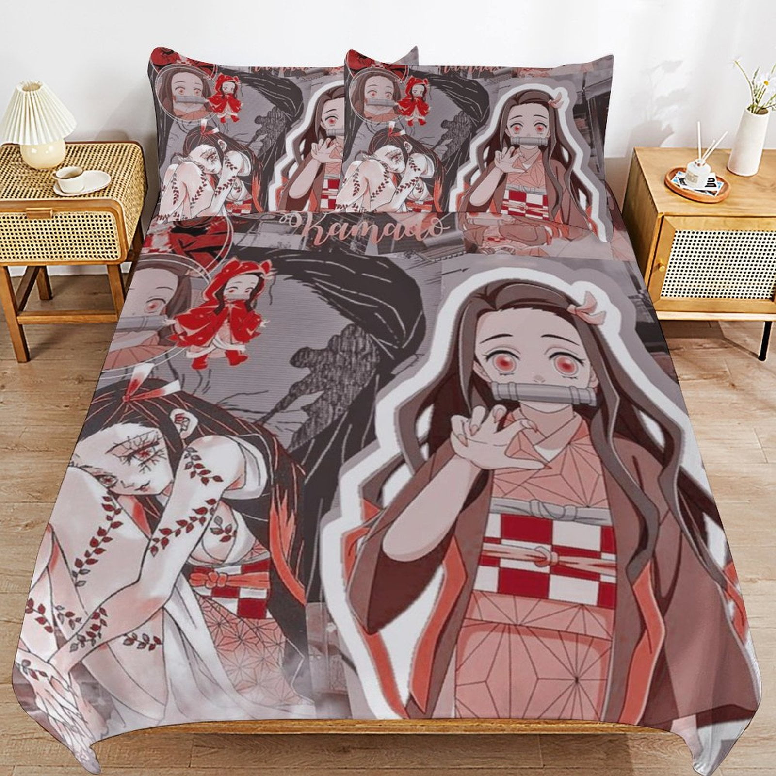 Kamado Nezuko 3 Pieces Bedding Set 3D Printed Lightweight Bed Quilt Set ...