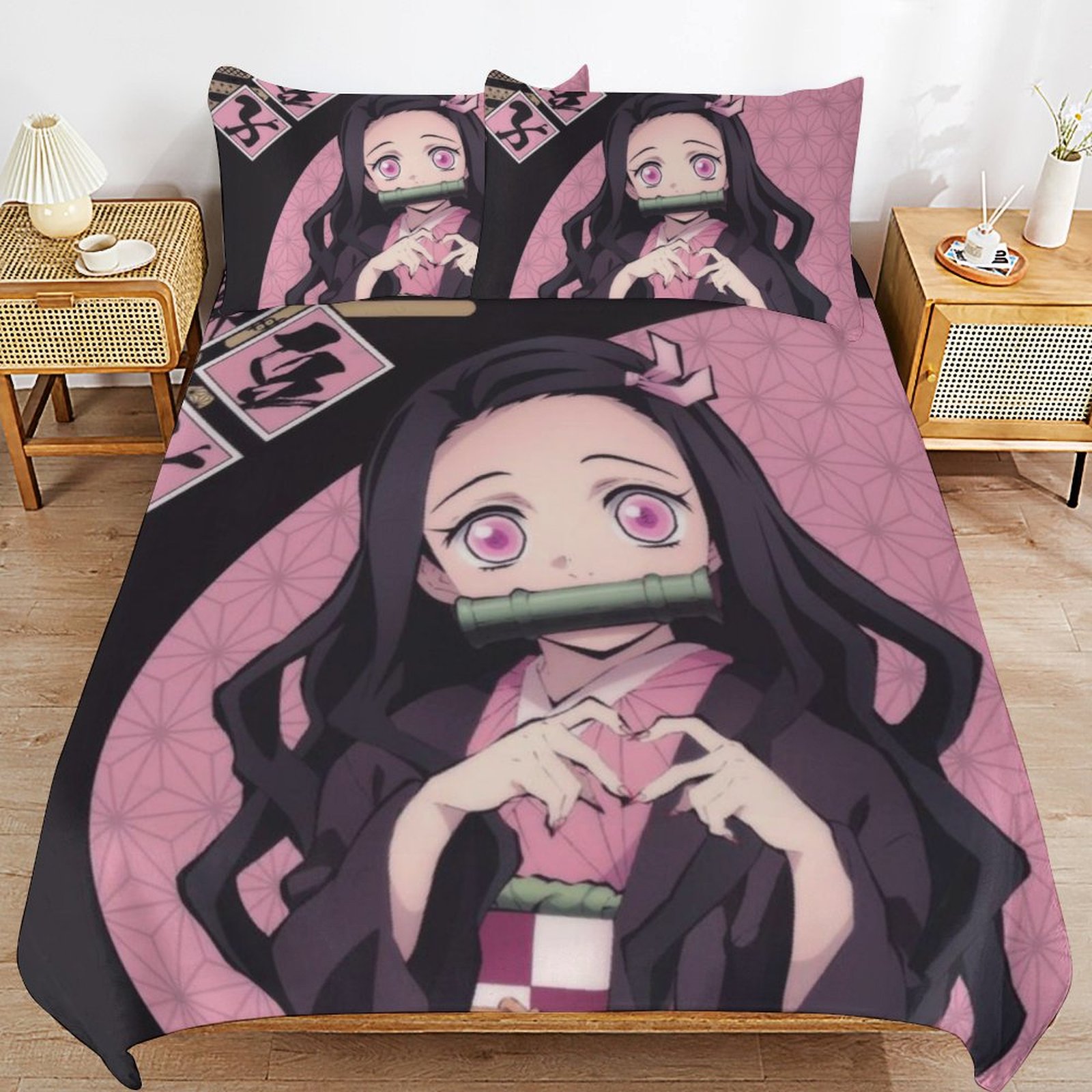 Kamado Nezuko 3 Pieces Bedding Set 3D Printed Lightweight Bed Quilt Set ...