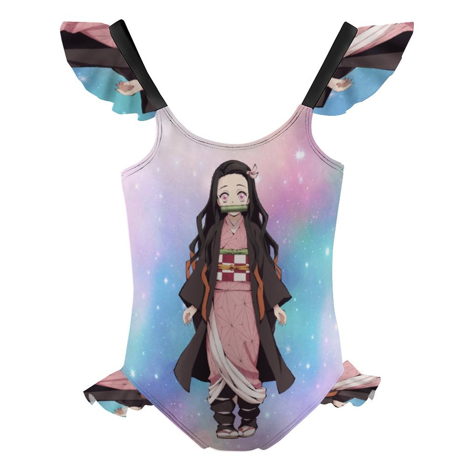 Kamado Nezuko Girls Swimsuit Ruffle One-piece Beachwear Kids Cute ...