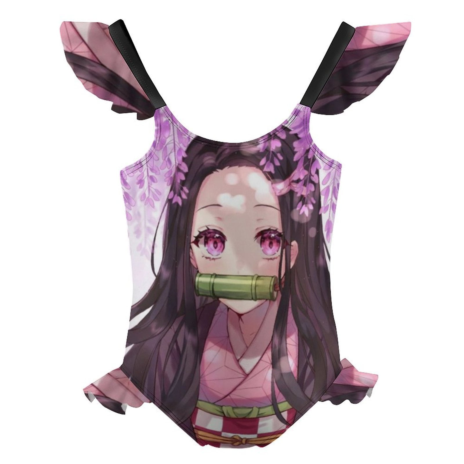 Kamado Nezuko Girls Swimsuit Ruffle One-piece Beachwear Kids Cute ...