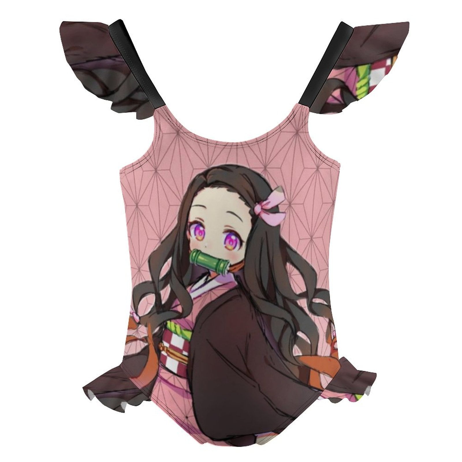 Kamado Nezuko Girls Swimsuit Ruffle One-piece Beachwear Kids Cute ...