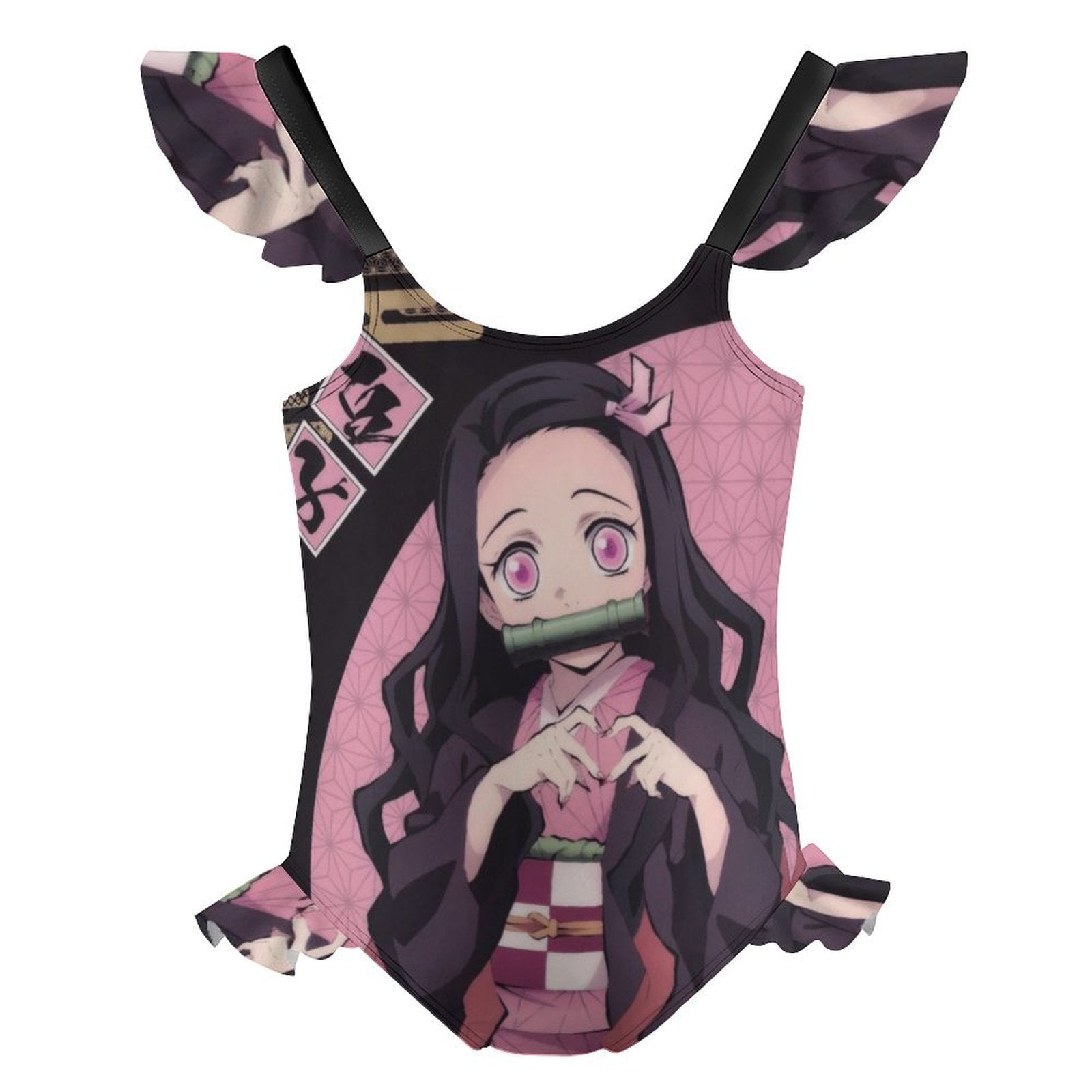 Kamado Nezuko Girls Swimsuit Ruffle One-piece Beachwear Kids Cute ...