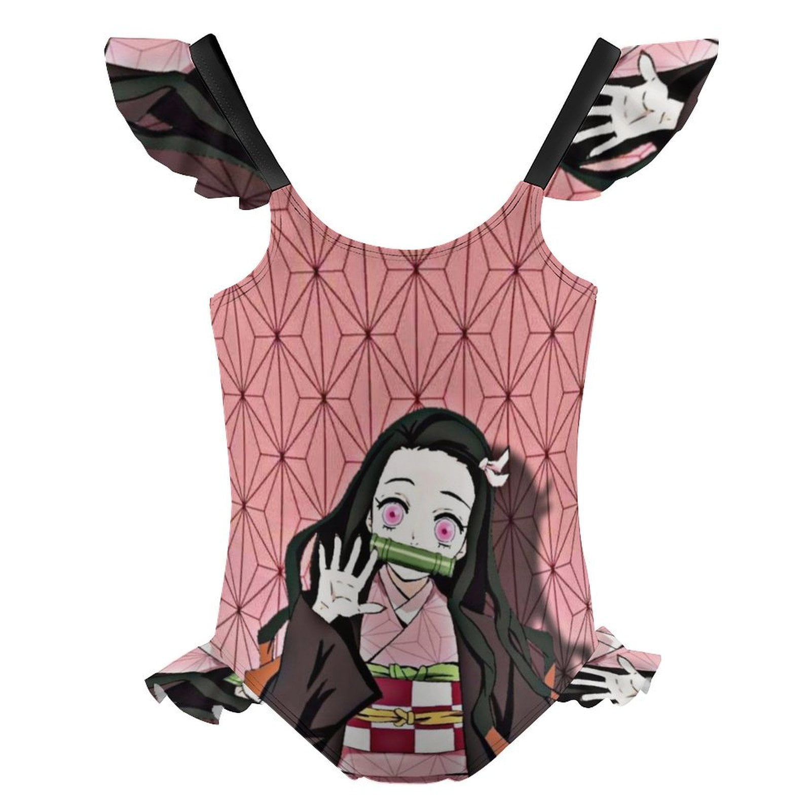 Kamado Nezuko Girls Swimsuit Ruffle One-piece Beachwear Kids Cute ...