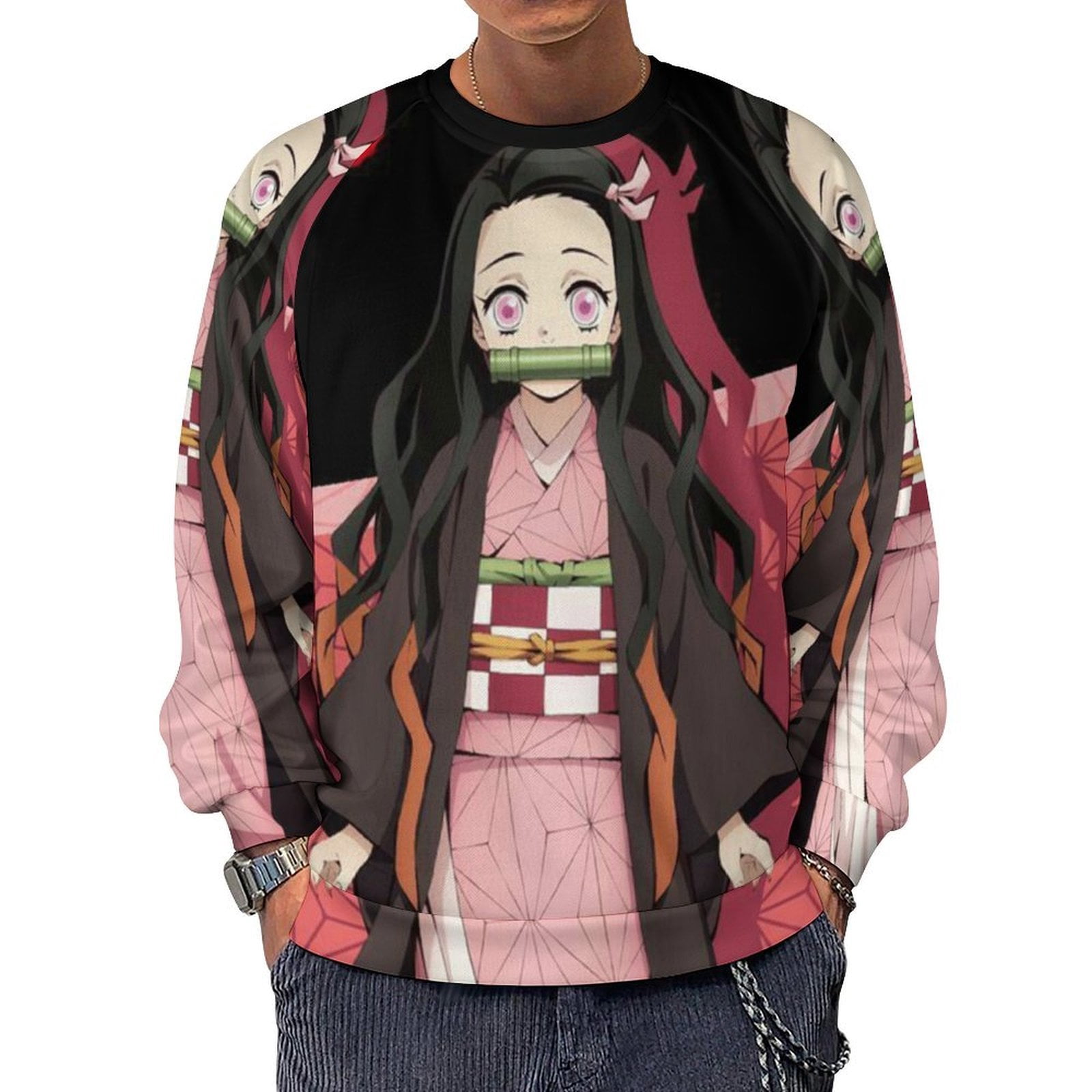 Kamado Nezuko Mens Crew Neck Sweatshirt 3D Printing Fall Clothes Long ...