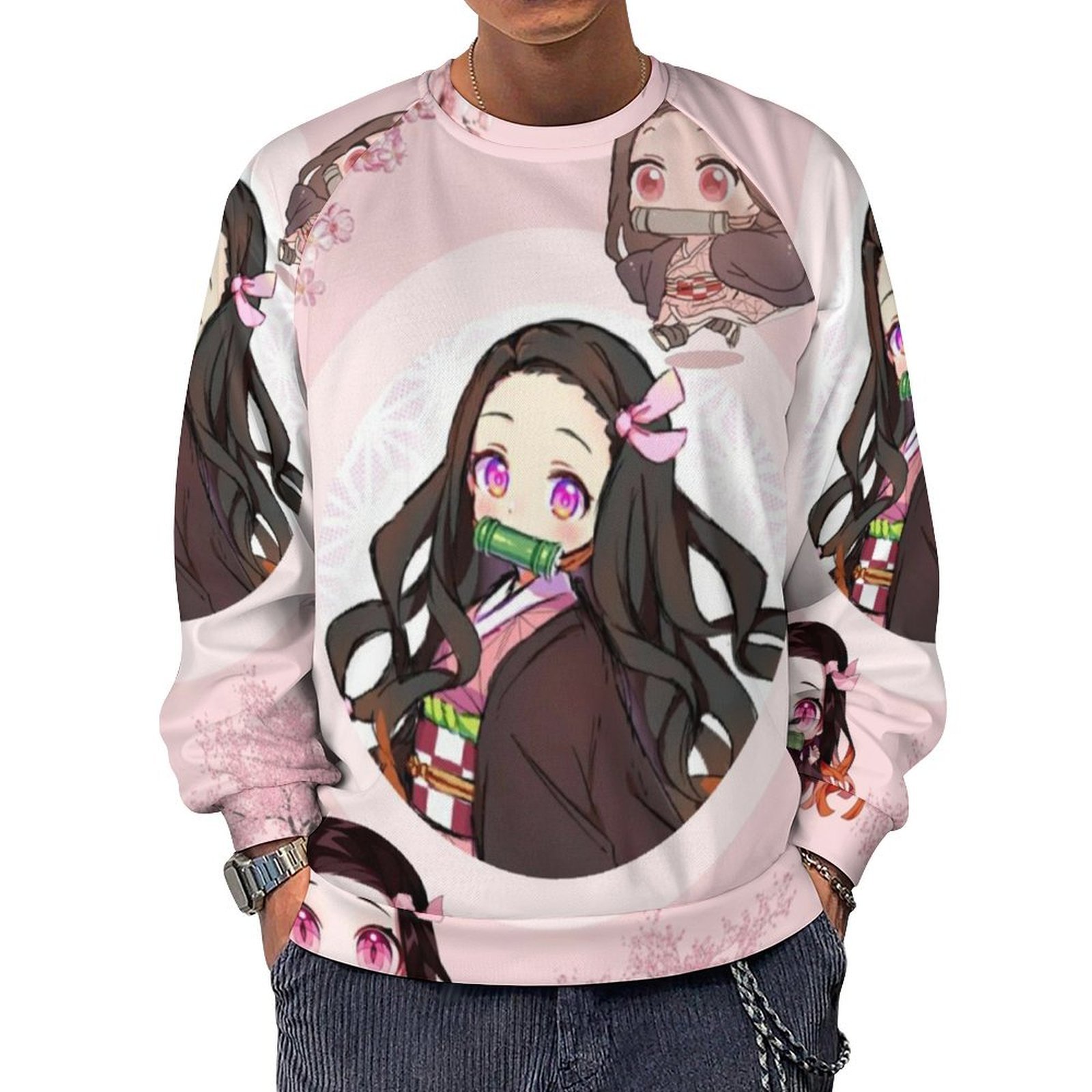 Kamado Nezuko Mens Crew Neck Sweatshirt 3D Printing Fall Clothes Long ...