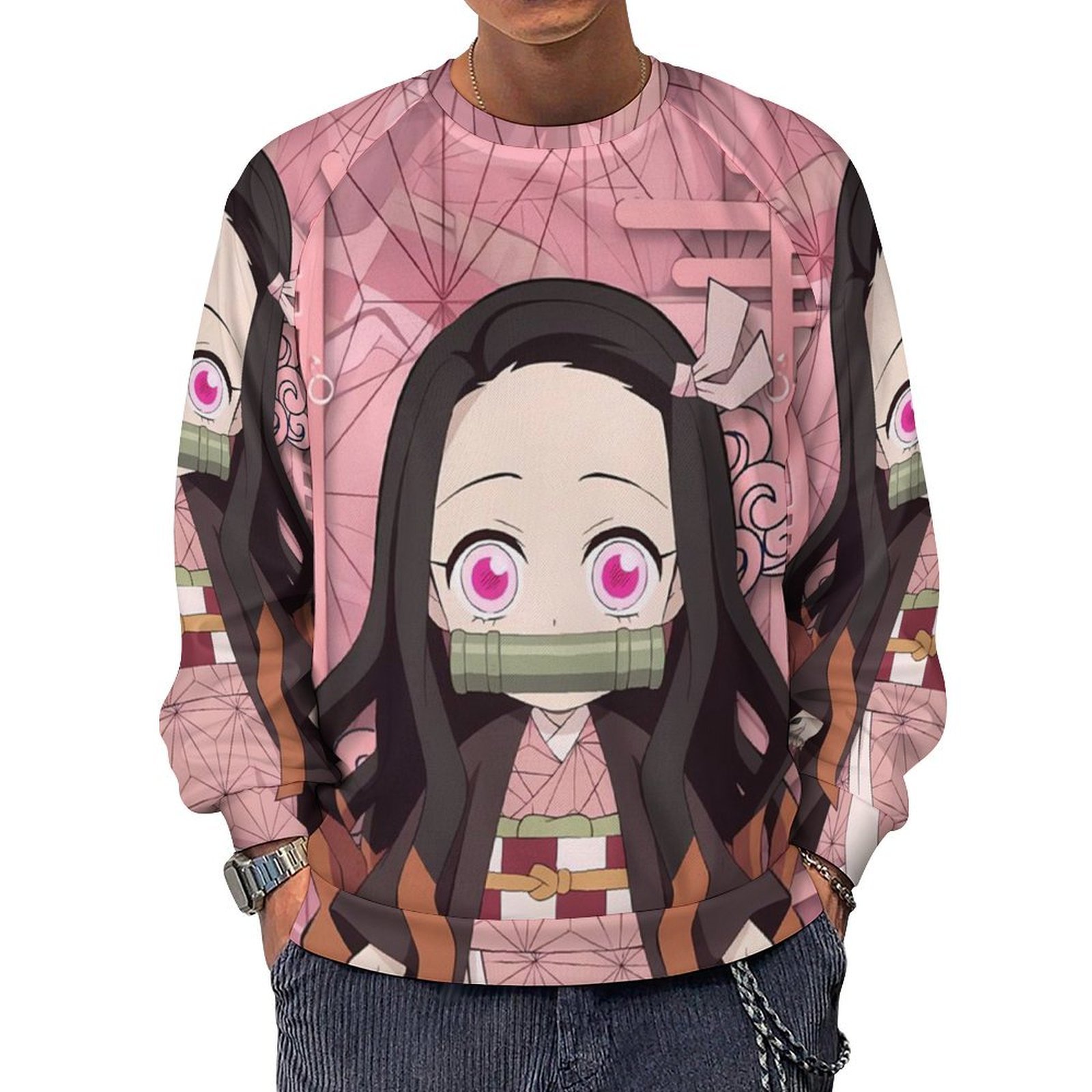 Kamado Nezuko Mens Crew Neck Sweatshirt 3D Printing Fall Clothes Long ...