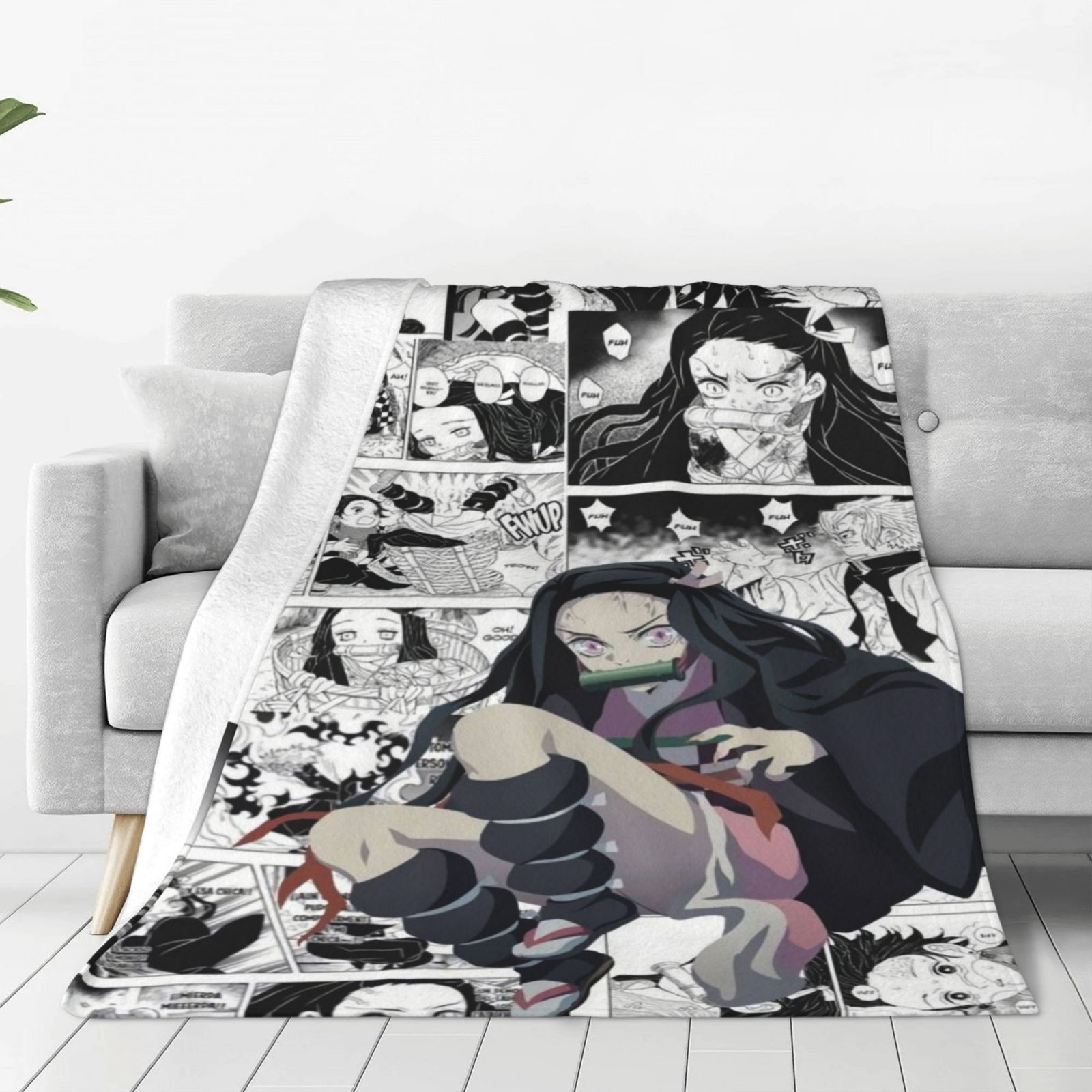 Kamado Nezuko Soft Cozy Fleece Throw Blanket Plush Lightweight Warm Fuzzy Flannel Blankets and ...
