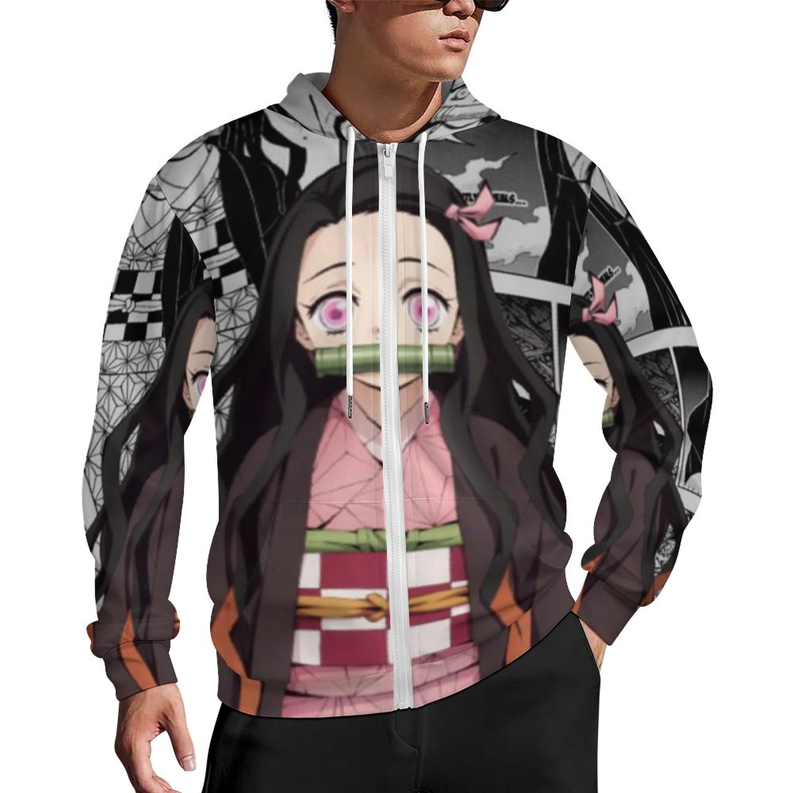 Kamado Nezuko Zip Up Hoodies Unisex Realistic 3D Print Sweatshirt Long ...