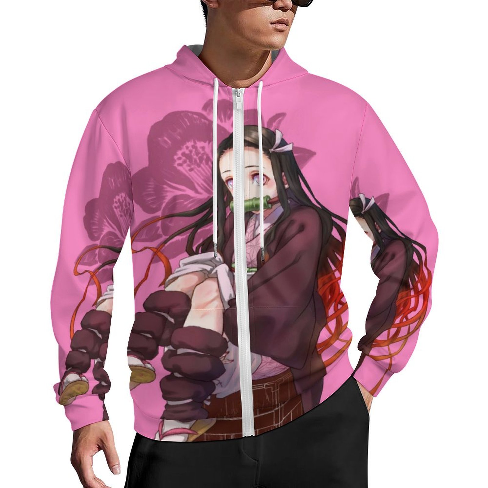 Kamado Nezuko Zip Up Hoodies Unisex Realistic 3D Print Sweatshirt Long ...