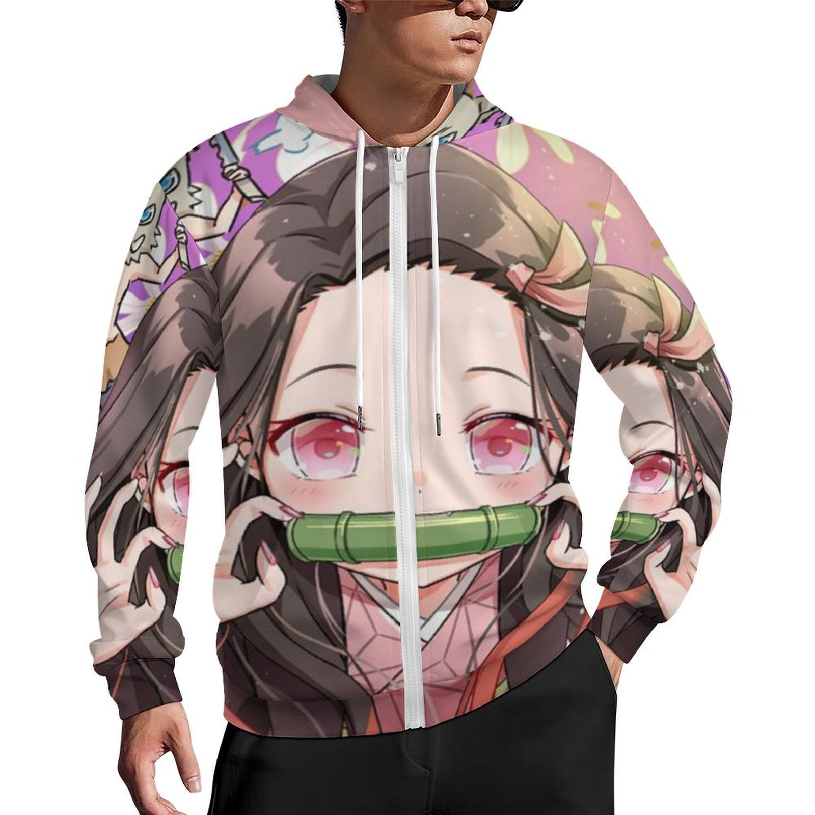 Kamado Nezuko Zip Up Hoodies Unisex Realistic 3D Print Sweatshirt Long ...