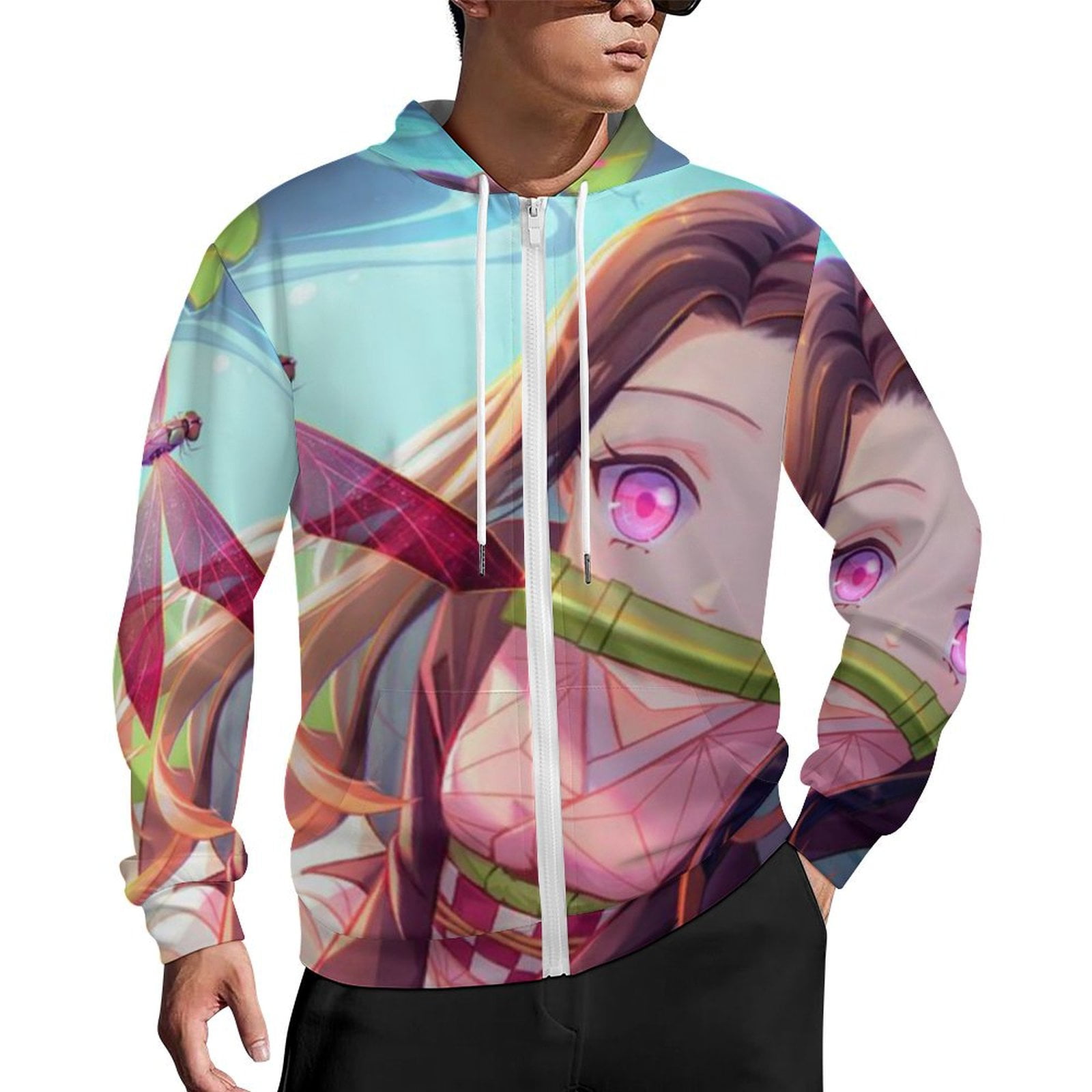 Kamado Nezuko Zip Up Hoodies Unisex Realistic 3D Print Sweatshirt Long ...