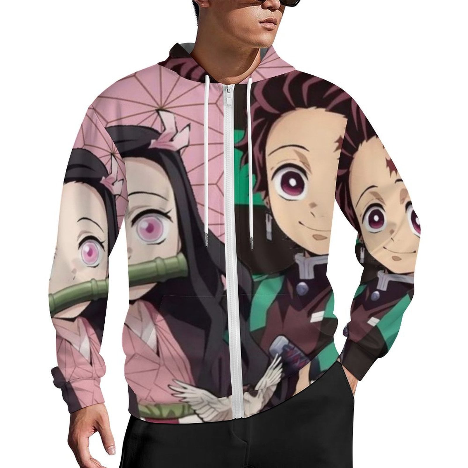 Kamado Nezuko Zip Up Hoodies Unisex Realistic 3D Print Sweatshirt Long ...