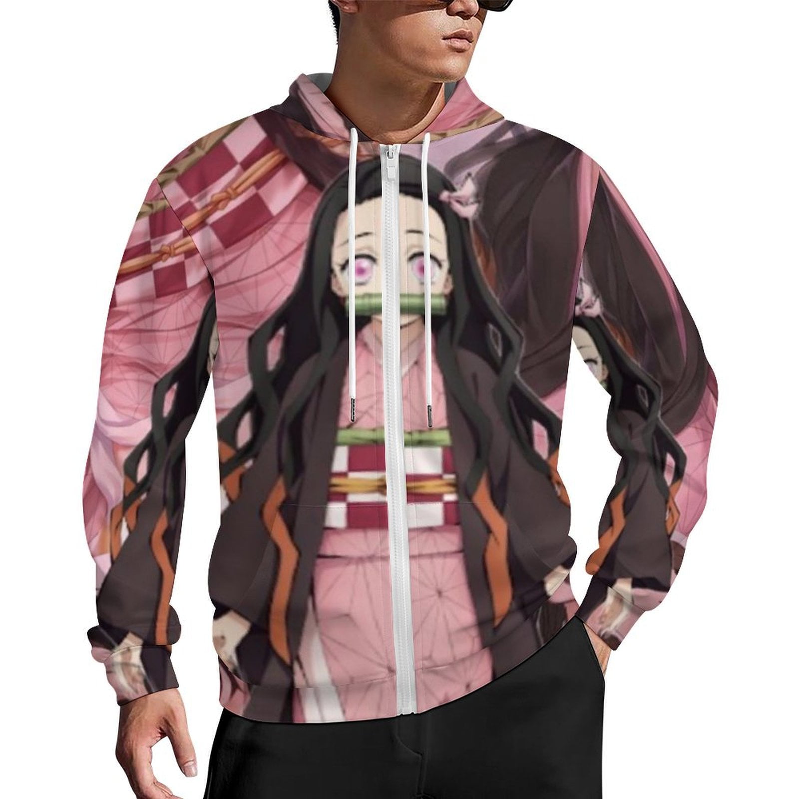 Kamado Nezuko Zip Up Hoodies Unisex Realistic 3D Print Sweatshirt Long ...
